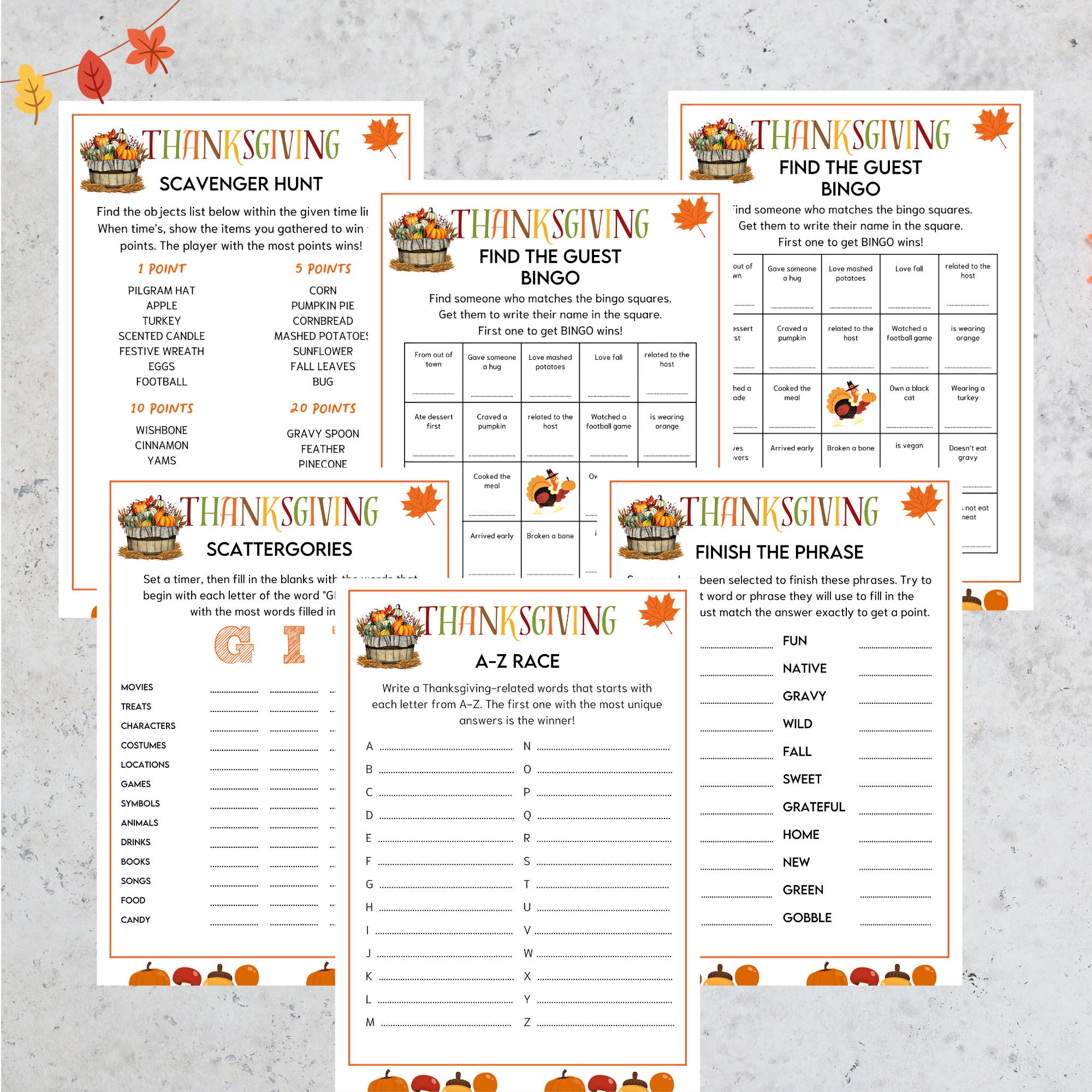 Printable Thanksgiving Games Bundle: Family Party Pack (editable ...