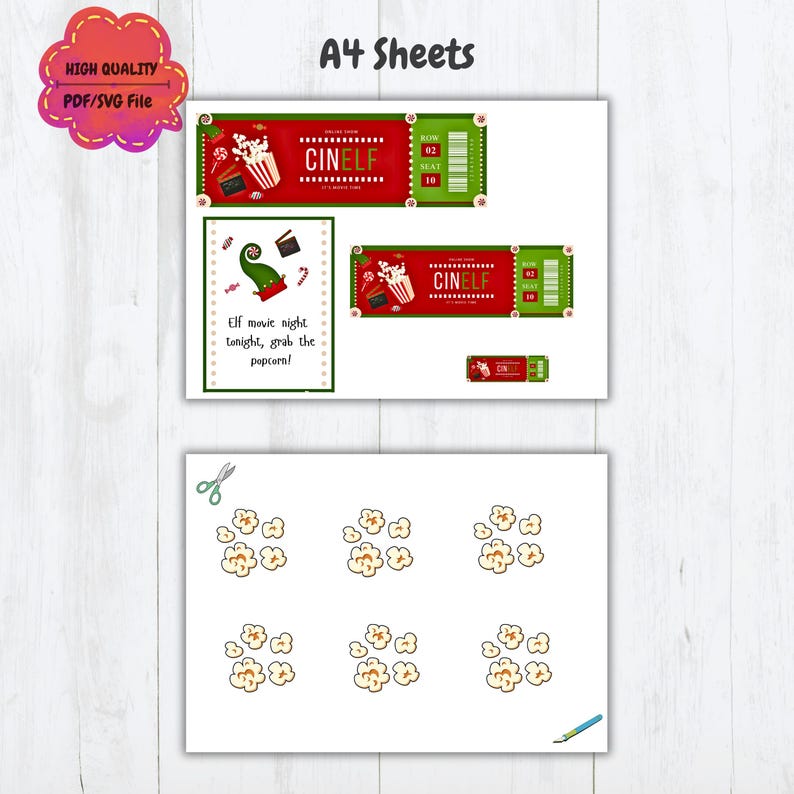 Elf Movie Night Kit Printable DIY Popcorn Box, Cinema Tickets, Elf ...