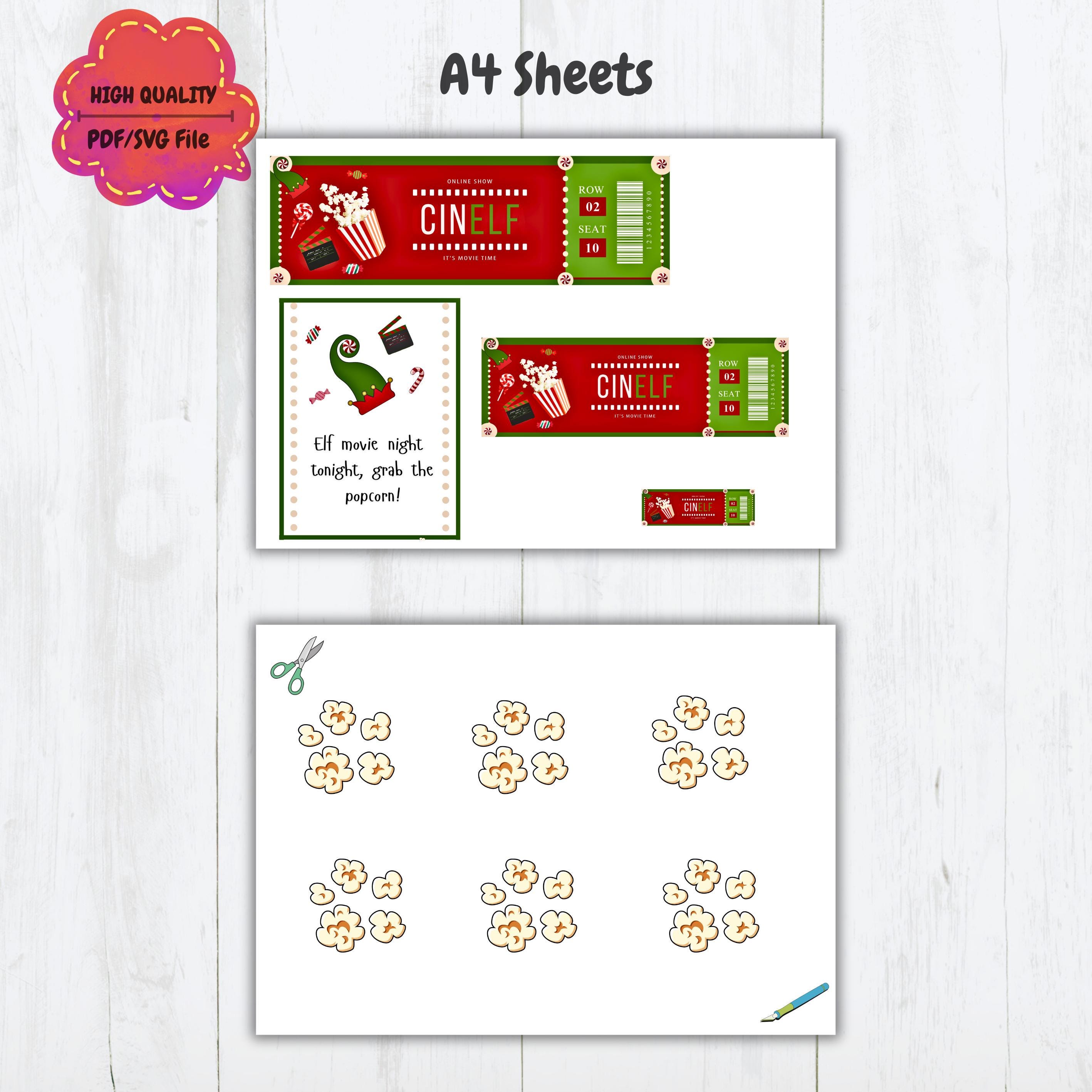 Elf Movie Night Kit Printable: DIY Popcorn Box, Tickets, Message Card ...