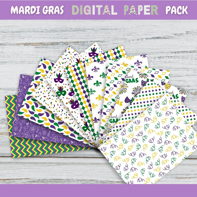 Mardi Gras Digital Paper Pack Scrapbooking Paper Craft Patterns Card 12 ...