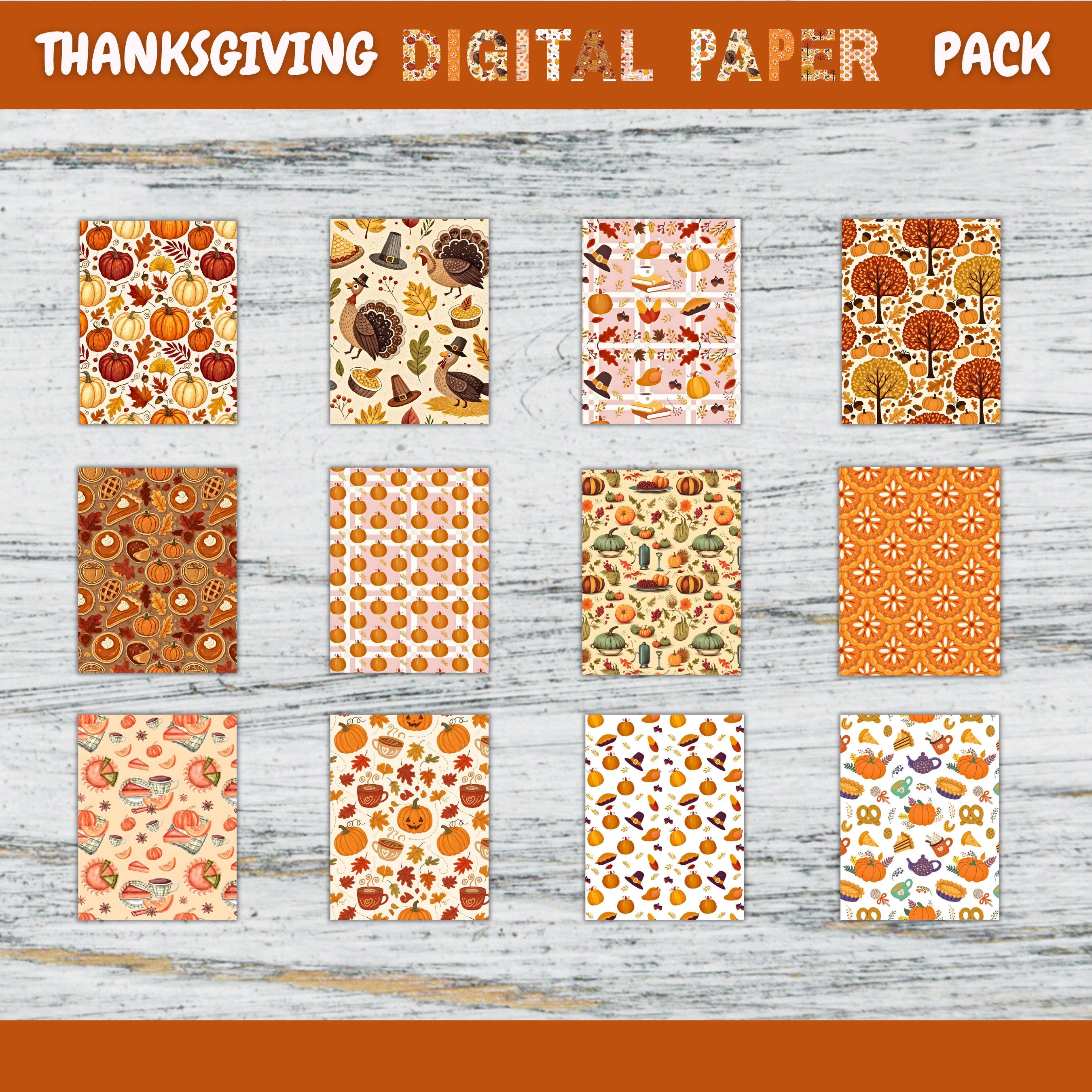 Thanksgiving Digital Paper Pack, Autumn Scrapbook Paper (PNG, JPG) - Etsy