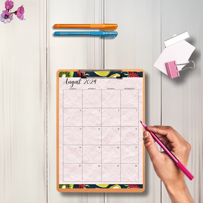 Printable Monthly Planner Purple Flowers Template 2024 Monthly Calendar ...