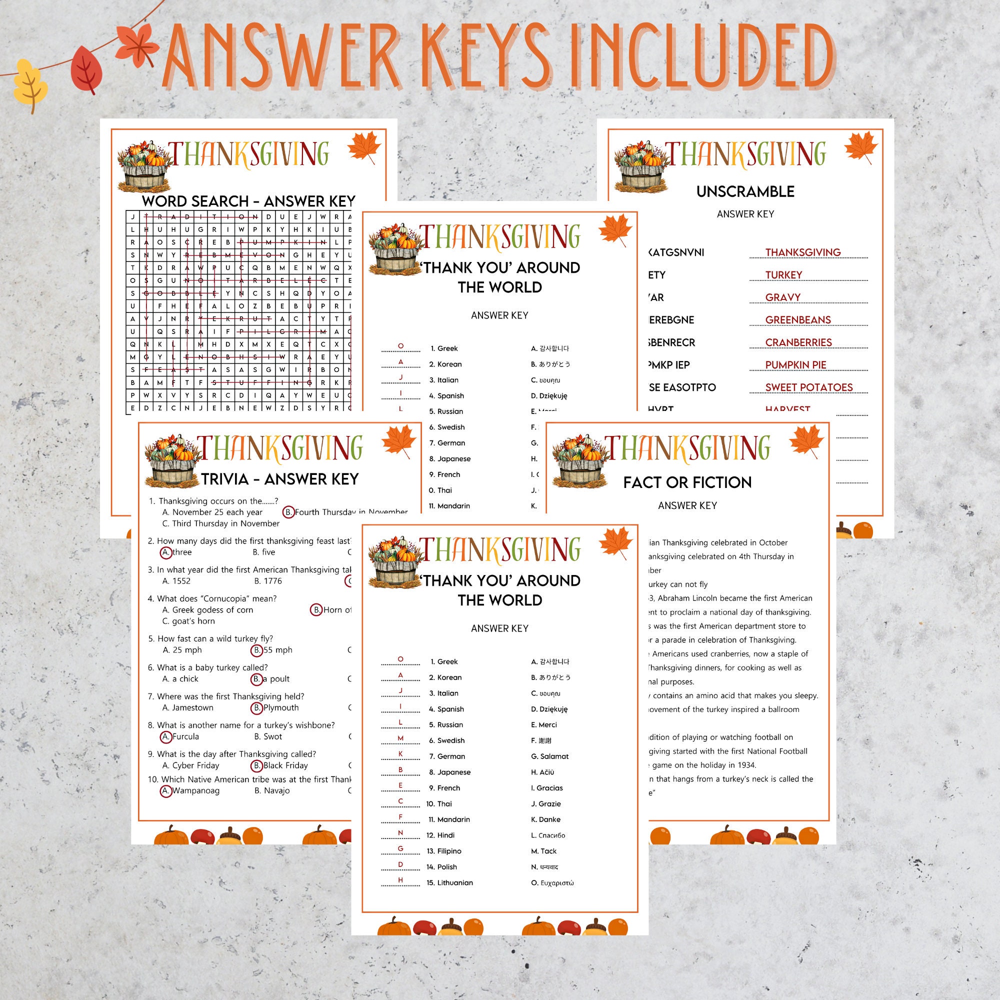 Printable Thanksgiving Games Bundle: Family Party Pack (editable ...