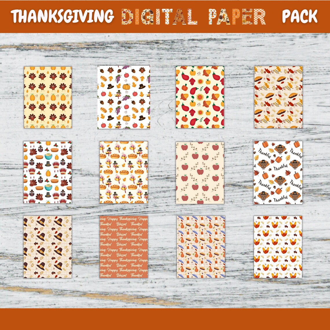 Thanksgiving Digital Paper Pack, Pumpkin, Turkey, Leaves (PNG & JPG) - Etsy