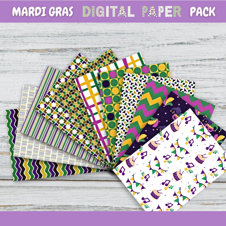 Mardi Gras Digital Paper Pack Scrapbooking Paper Craft Patterns Card 12 ...