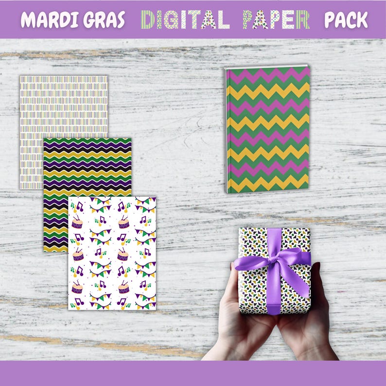 Mardi Gras Digital Paper Pack Scrapbooking Paper Craft Patterns Card 12 ...