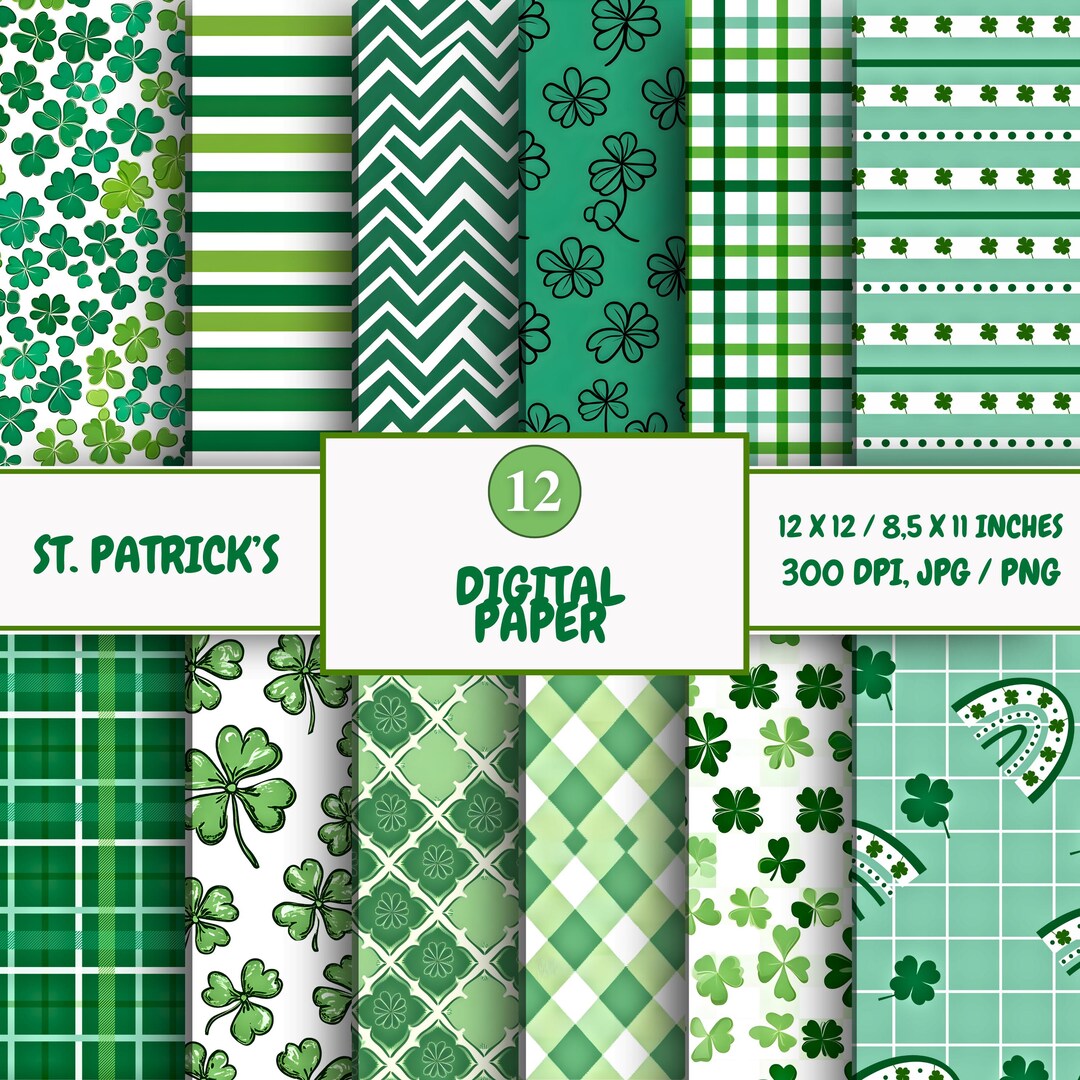 St. Patrick's Day Digital Paper Pack Irish Shamrock Design Craft ...