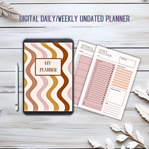 Digital Daily Weekly Undated Planner Wave Design Digital Notebook for ...