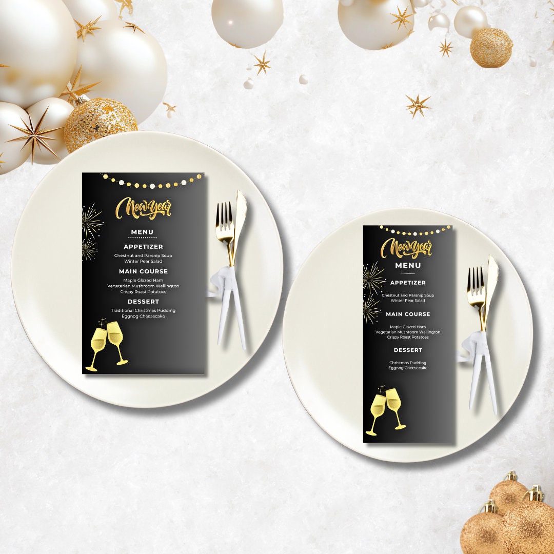 Printable New Year Menu Card Editable Cheers Template Holiday Menu New ...
