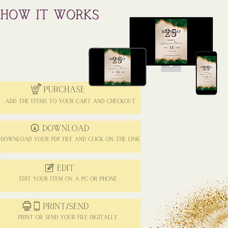 Printable Editable Invite for Birthday Any Age Golden Sand Emerald Sea ...