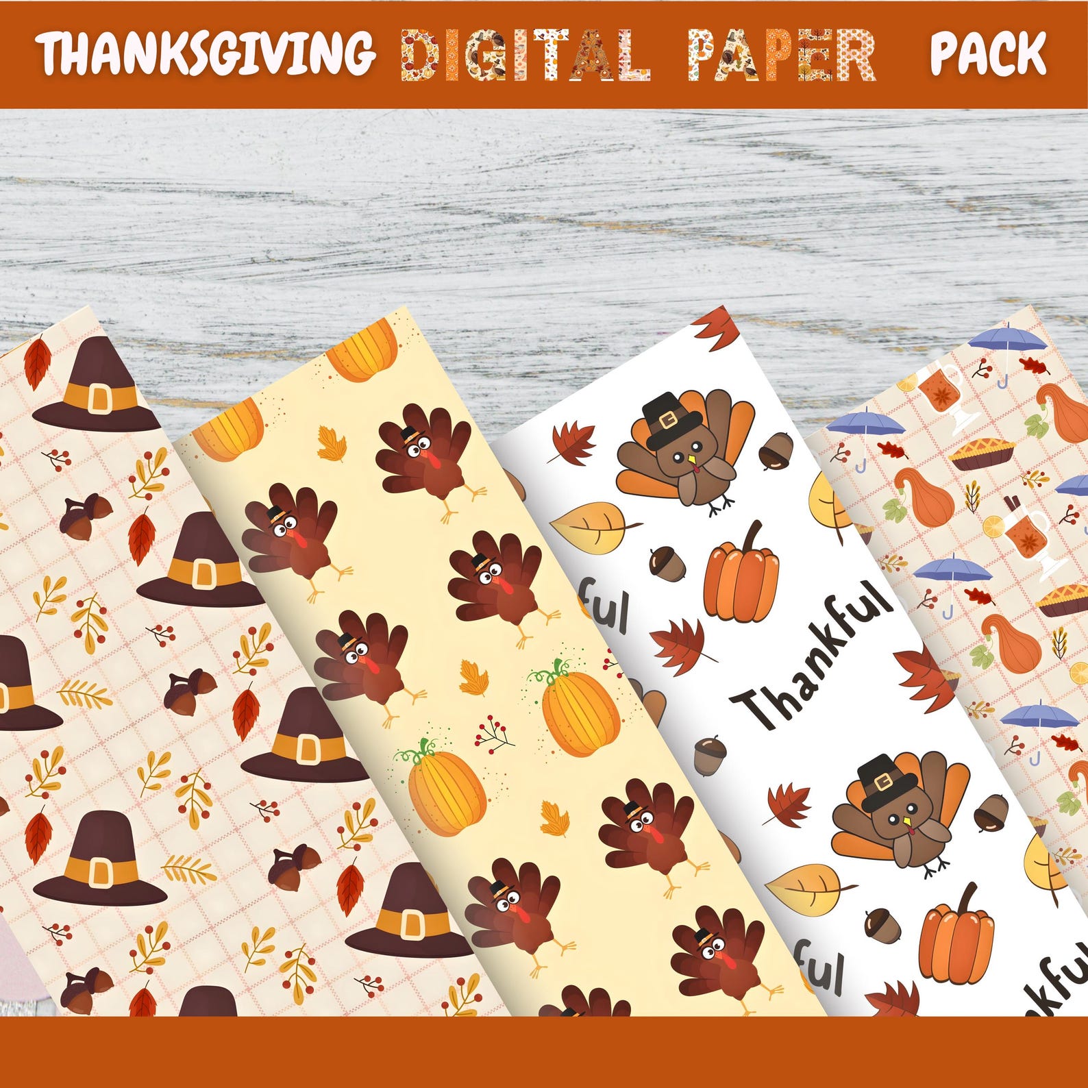 Thanksgiving Digital Paper Pack, Pumpkin, Turkey, Leaves (PNG & JPG) - Etsy