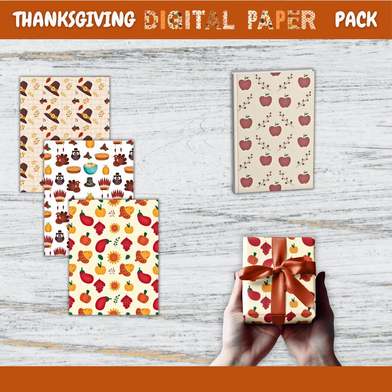 Thanksgiving Digital Paper Pack, Pumpkin, Turkey, Leaves (PNG & JPG) - Etsy