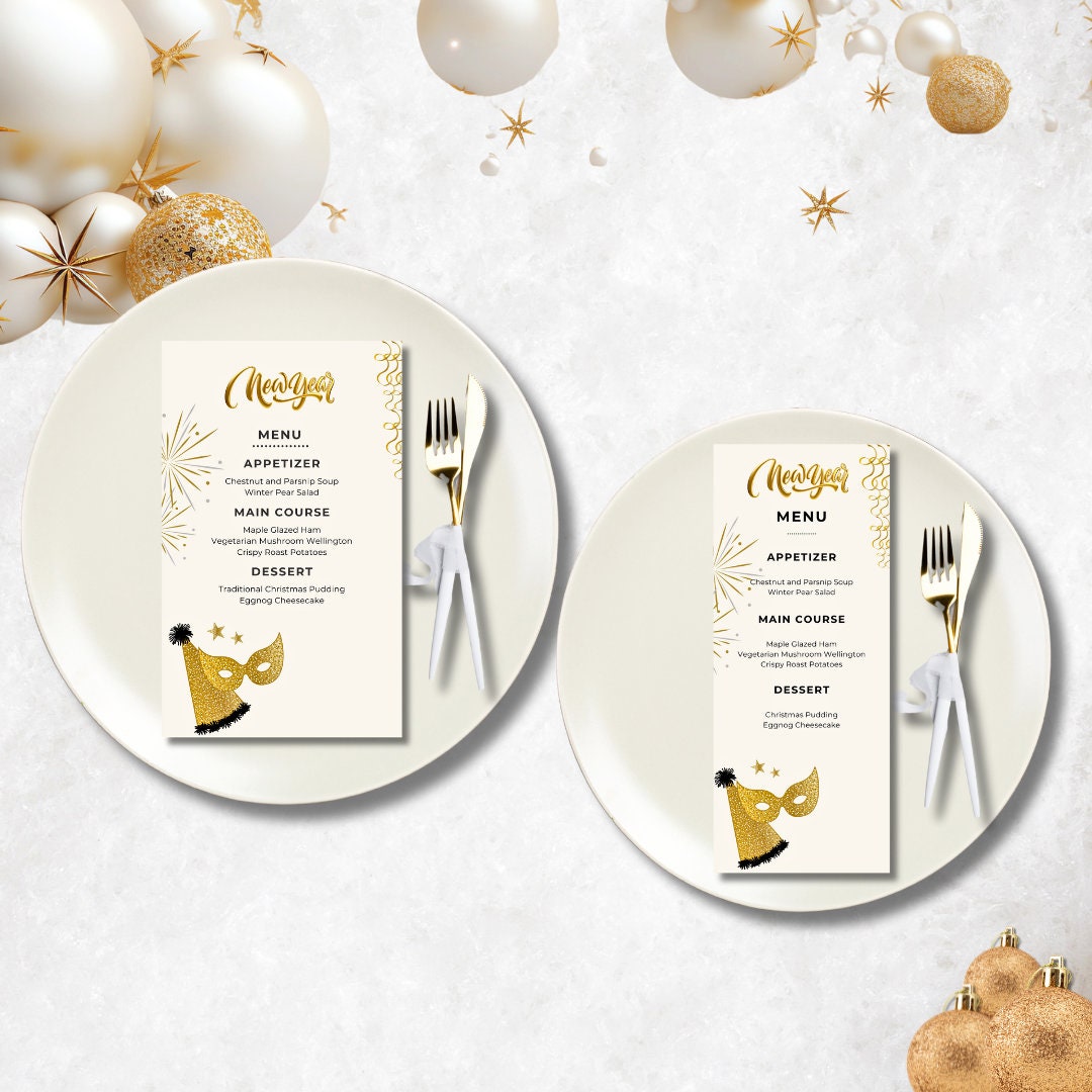 Editable New Year's Eve Menu Template: Stylish Celebration (instant ...