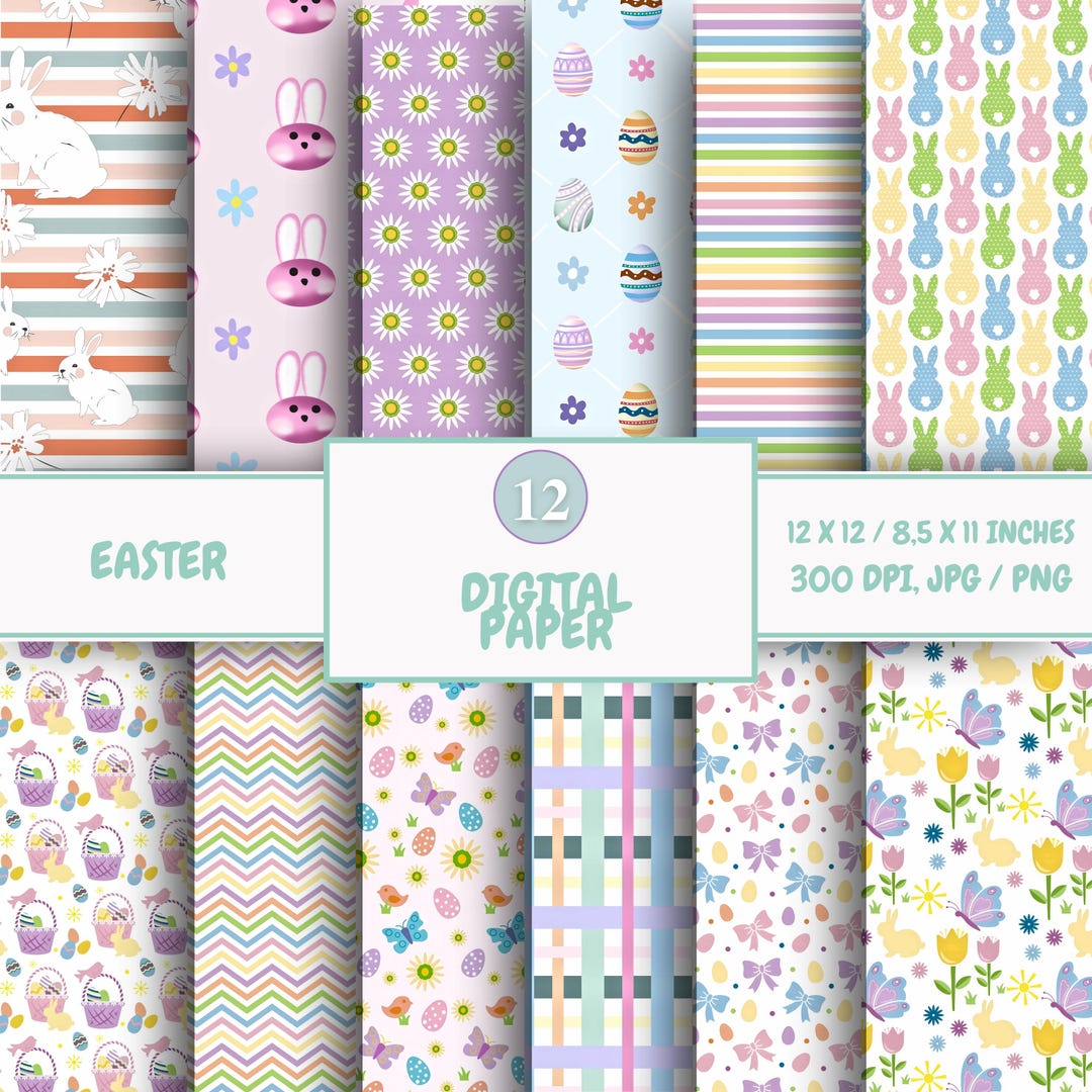 Easter Bunny Digital Paper: Spring Floral Patterns (digital Download ...