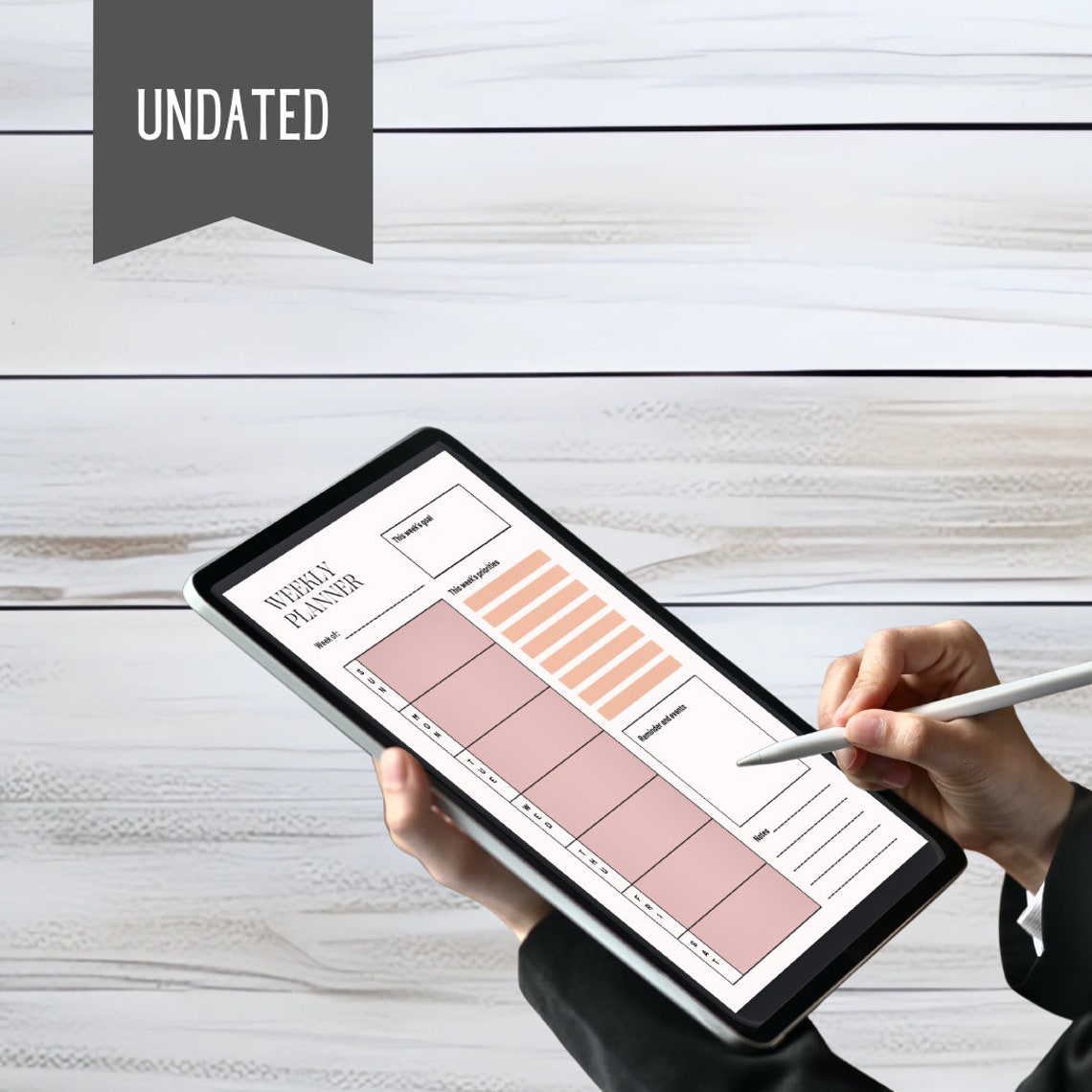 Digital Daily Weekly Undated Planner Wave Design Digital Notebook for ...