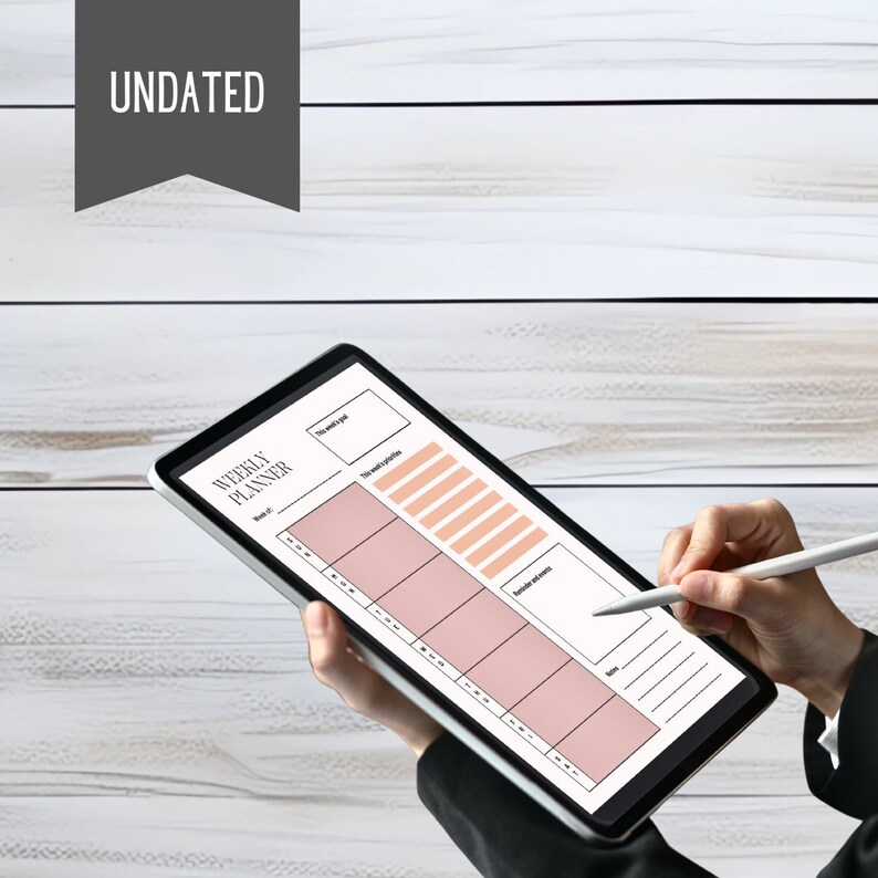 Digital Daily Weekly Undated Planner Wave Design Digital Notebook for ...