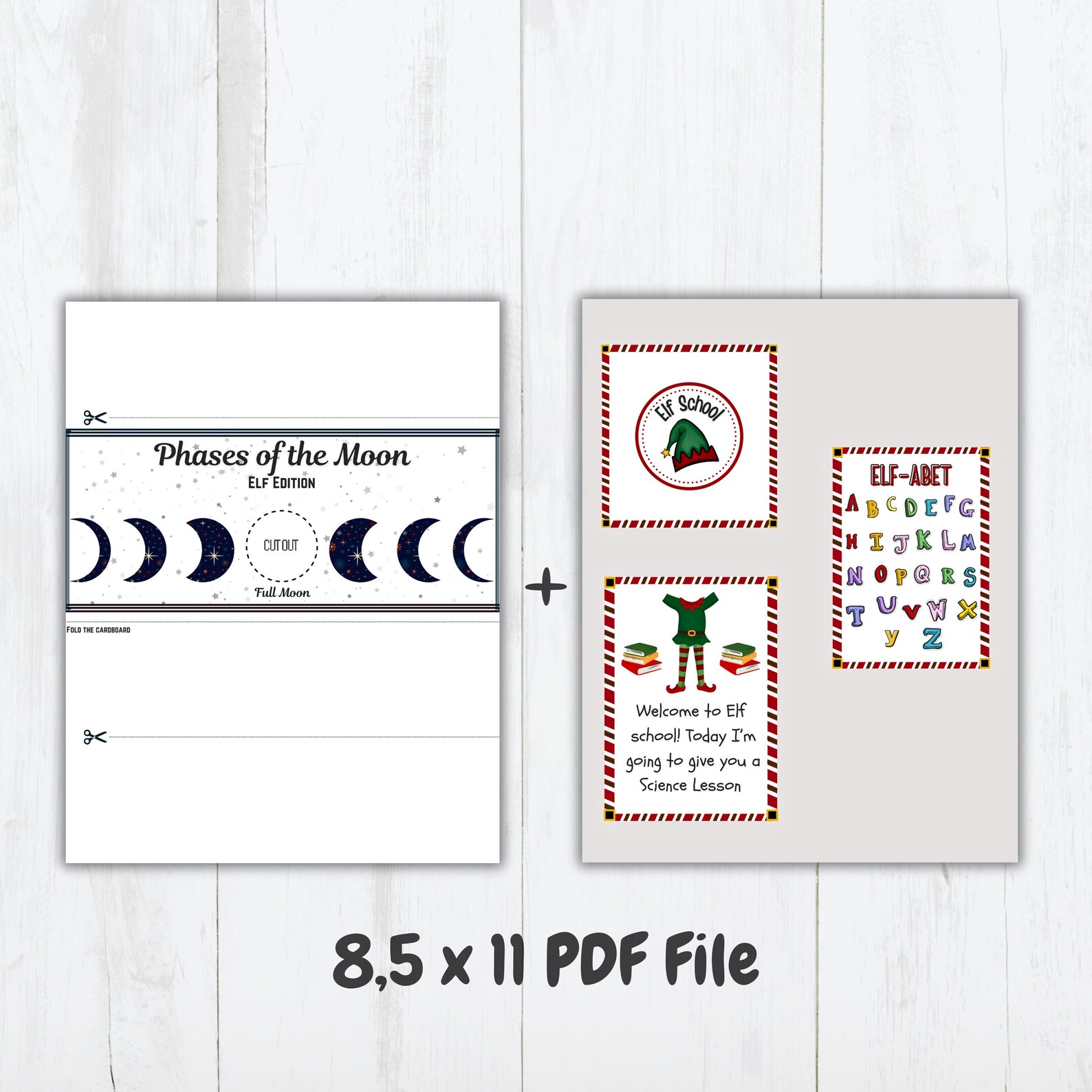 Elf Lunar Phases & School Cards: Christmas Activity (digital Download ...