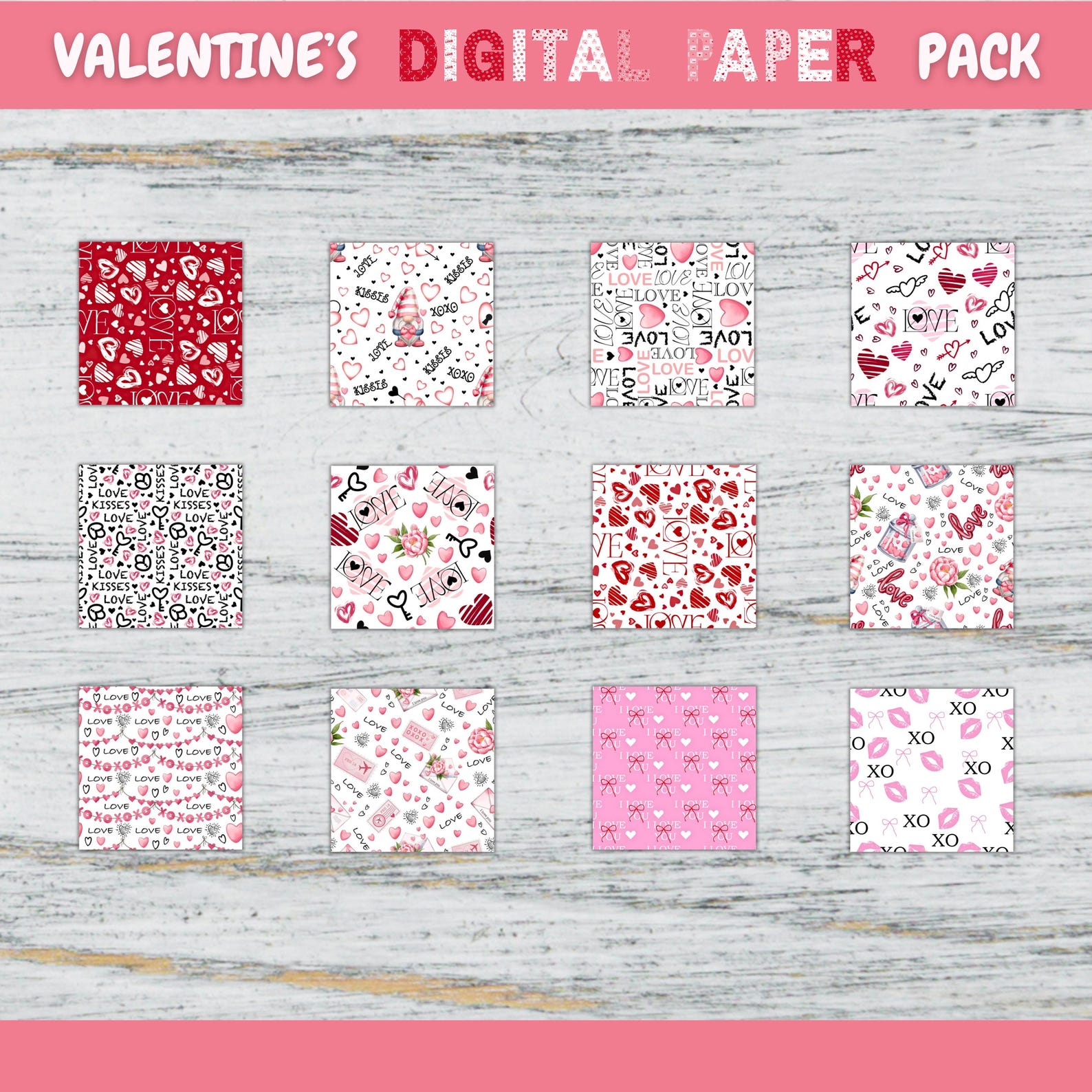Valentine's Day Digital Paper Pack Scrapbook Paper Romantic Craft ...