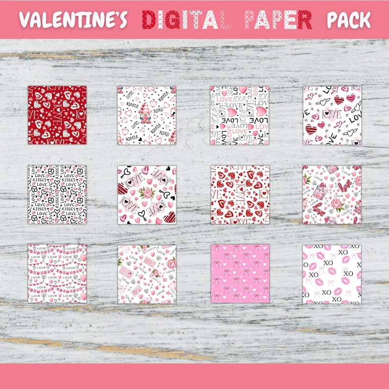 Valentine's Day Digital Paper Pack Scrapbook Paper Romantic Craft ...
