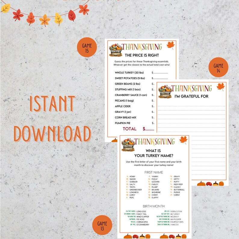 Printable Thanksgiving Games Bundle: Family Party Pack (editable ...