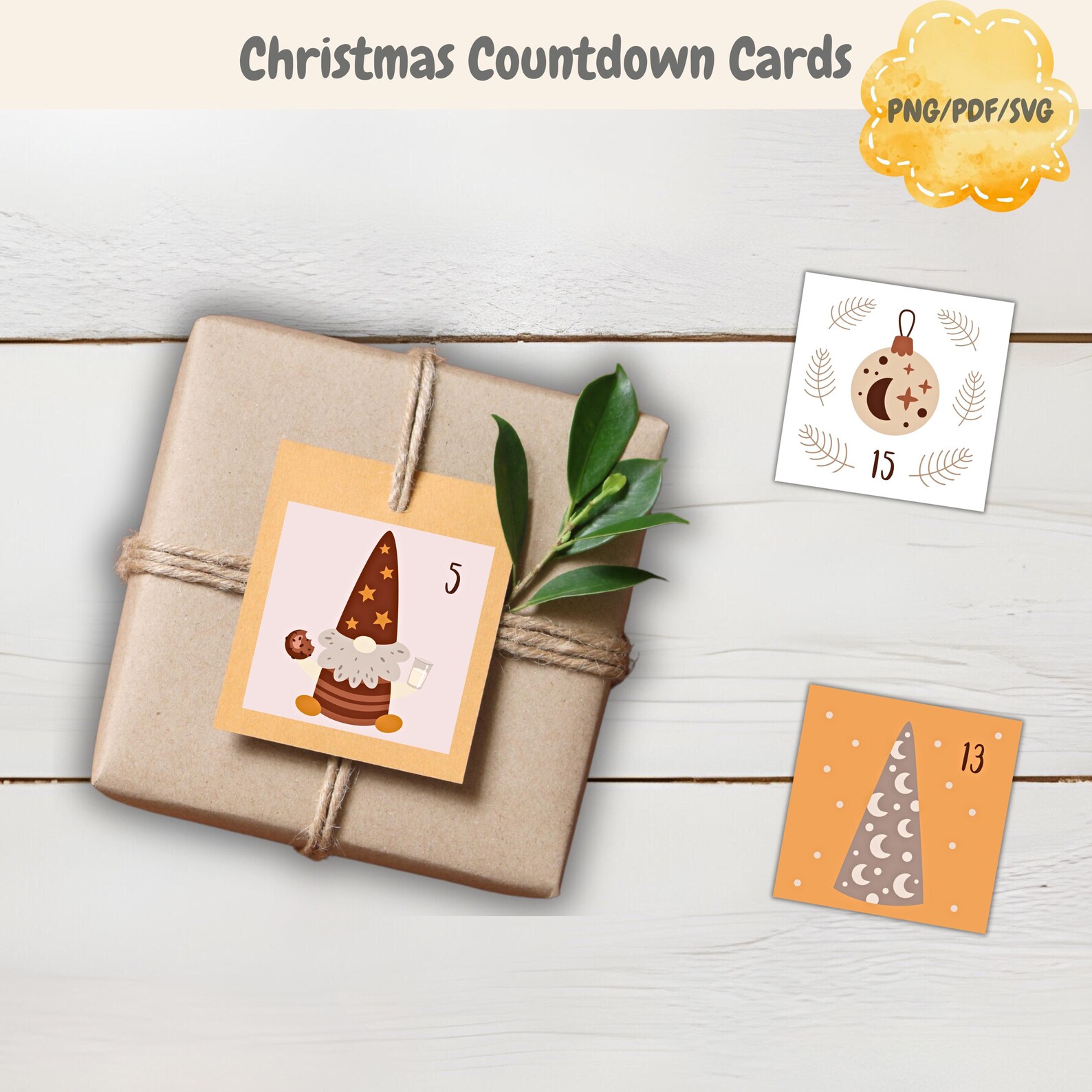 Advent Calendar Printable Cards Boho Style - Pdf, PNG, SVG DIY ...