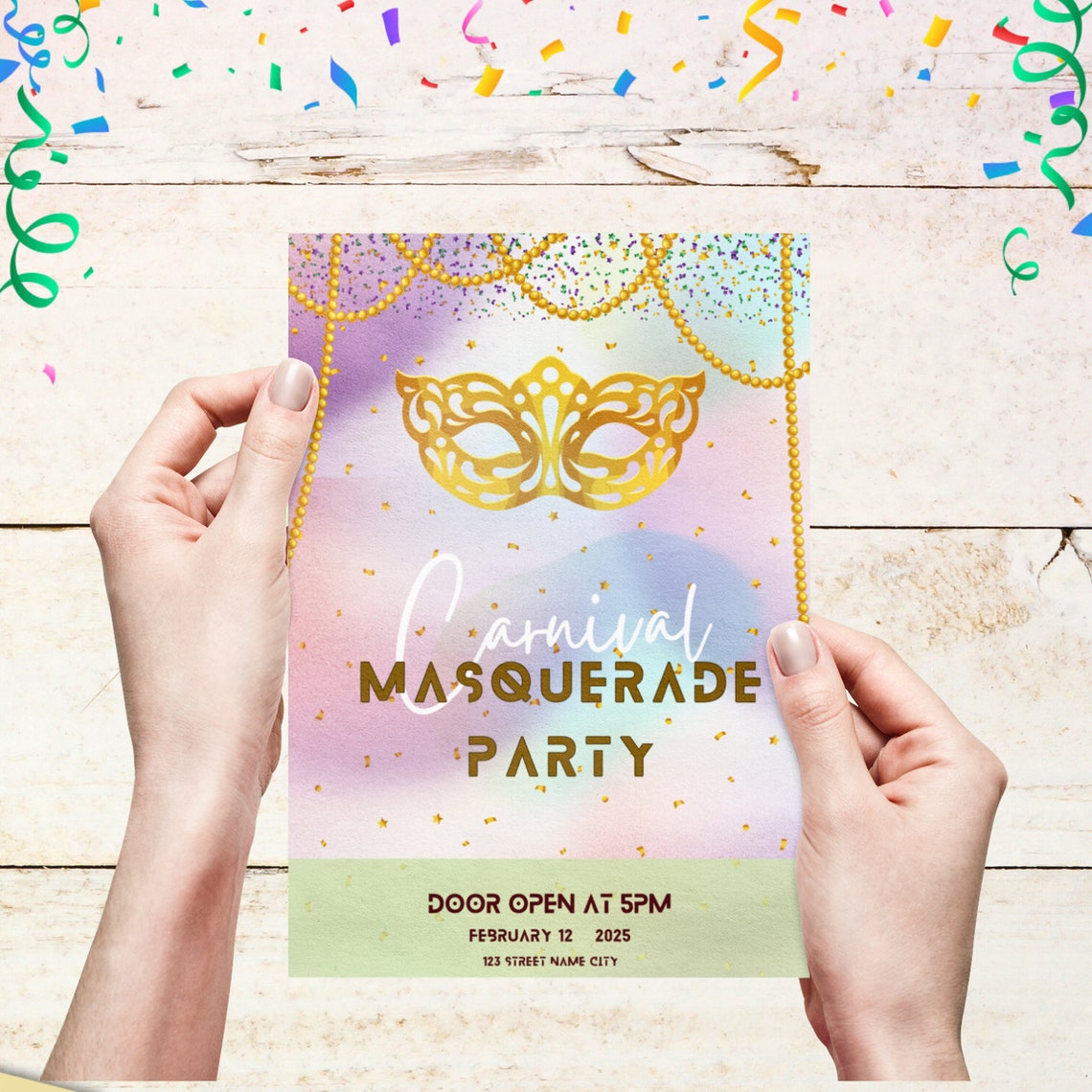 Carnival Masquerade Party Bundle: Editable Flyer Ticket Templates for a ...