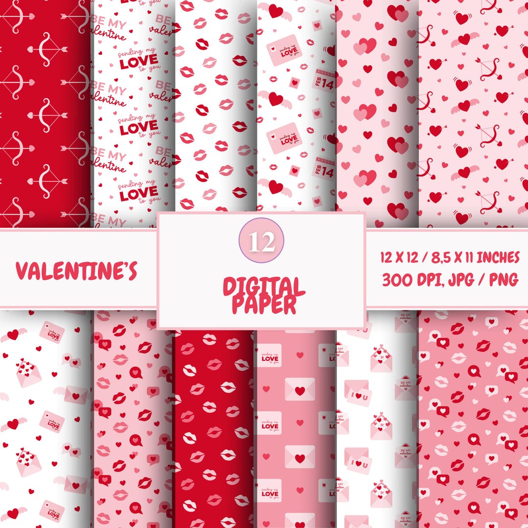 Valentine's Day Digital Paper Pack: Heart Scrapbook Paper (instant ...