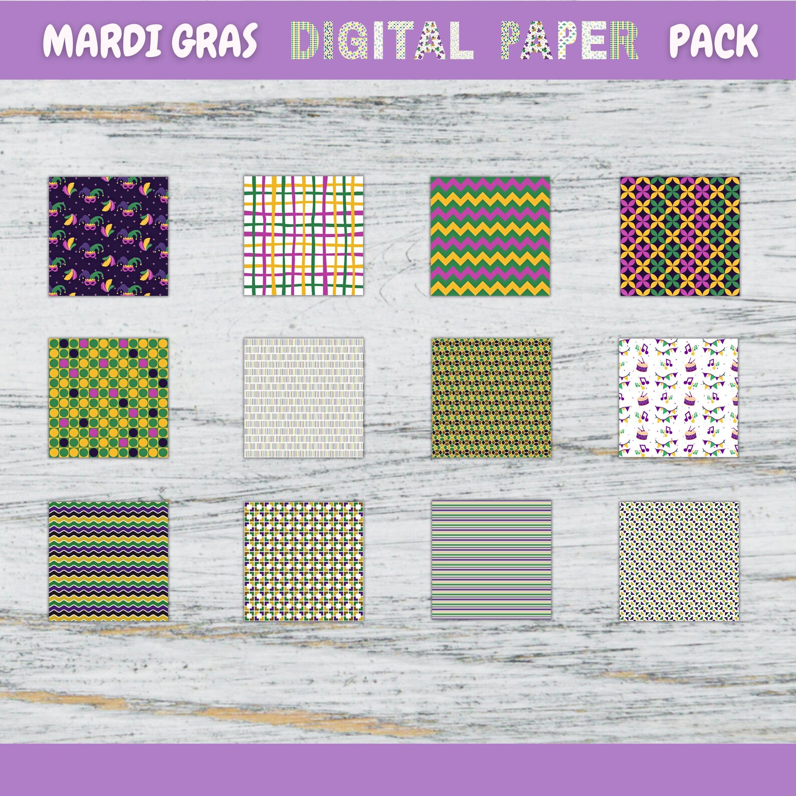 Mardi Gras Digital Paper Pack Scrapbooking Paper Craft Patterns Card 12 ...