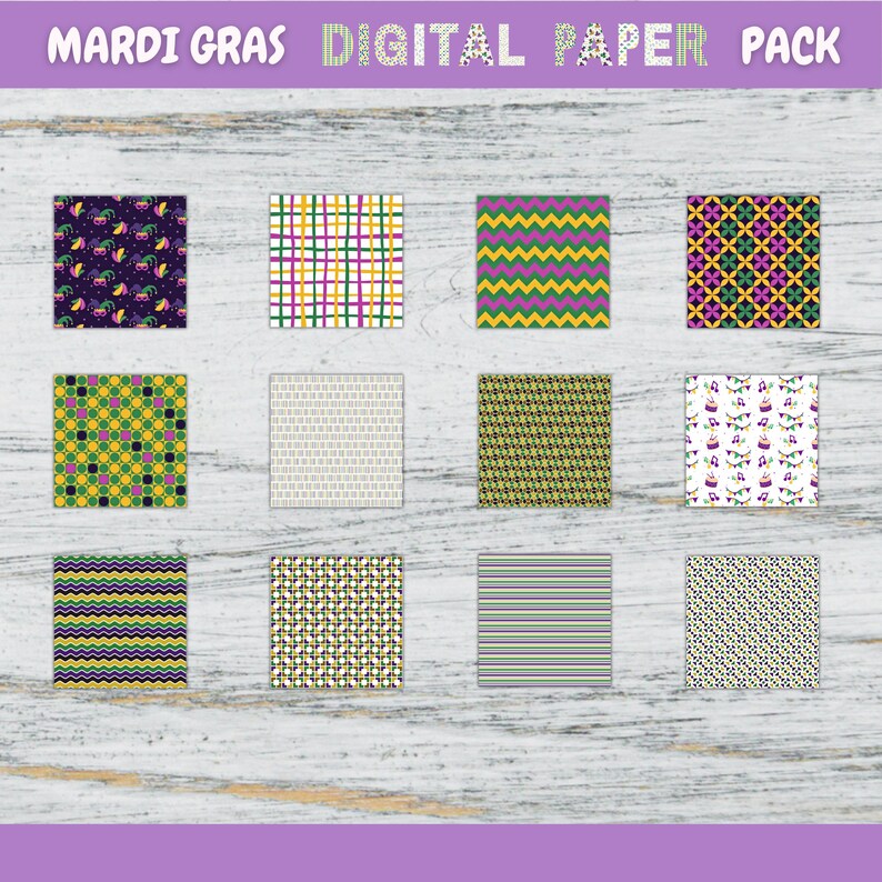 Mardi Gras Digital Paper Pack Scrapbooking Paper Craft Patterns Card 12 ...