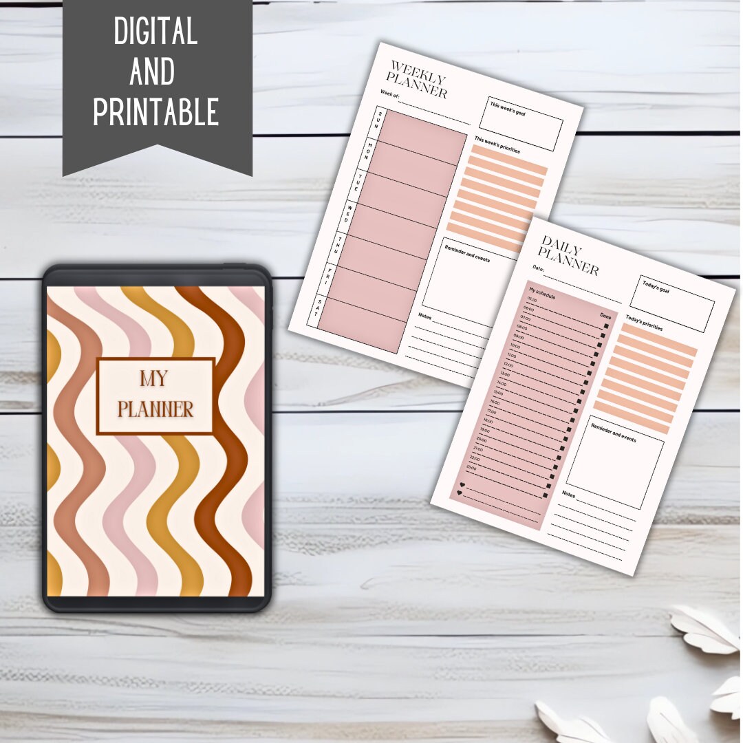 Digital Daily Weekly Undated Planner Wave Design Digital Notebook for ...