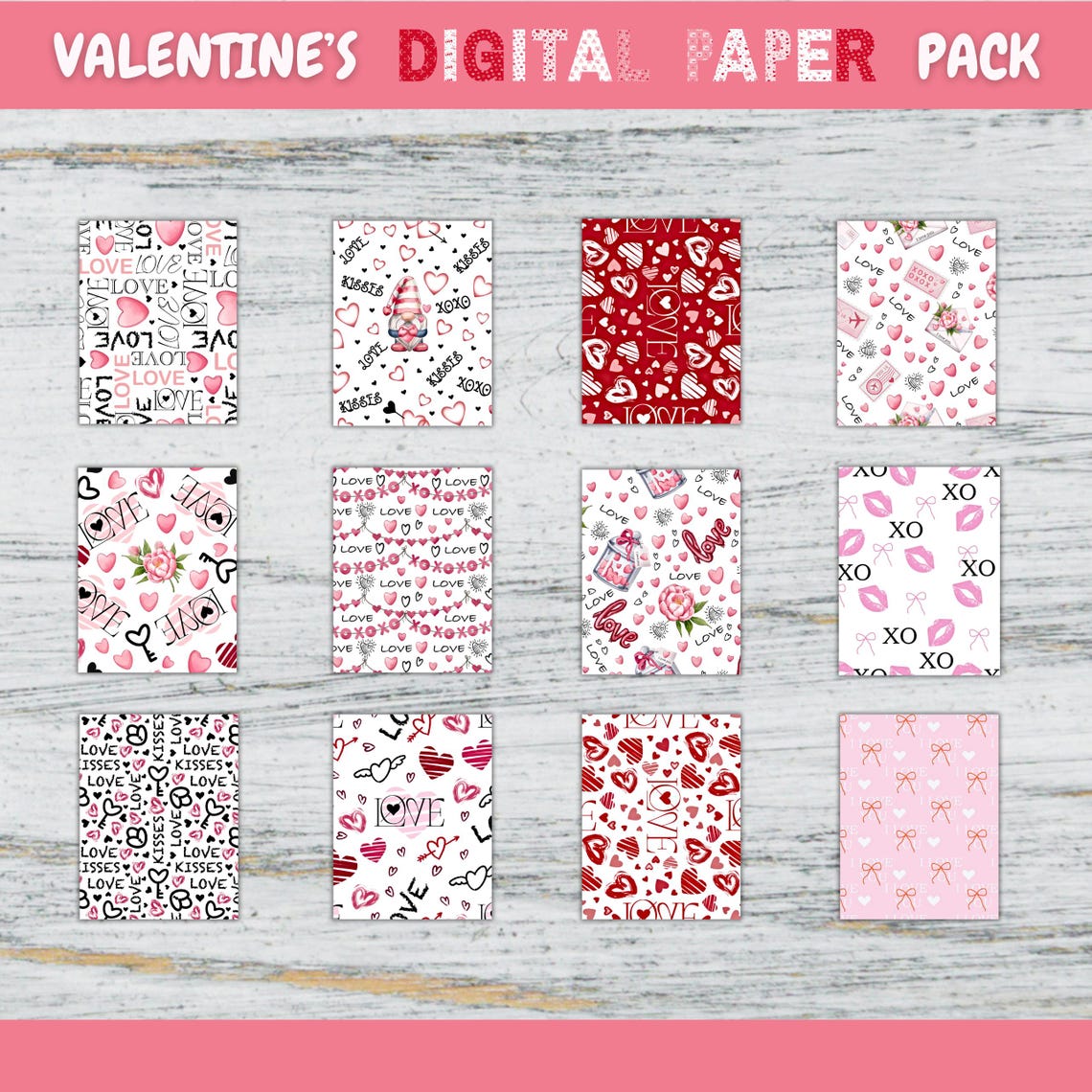 Valentine's Day Digital Paper Pack Scrapbook Paper Romantic Craft ...
