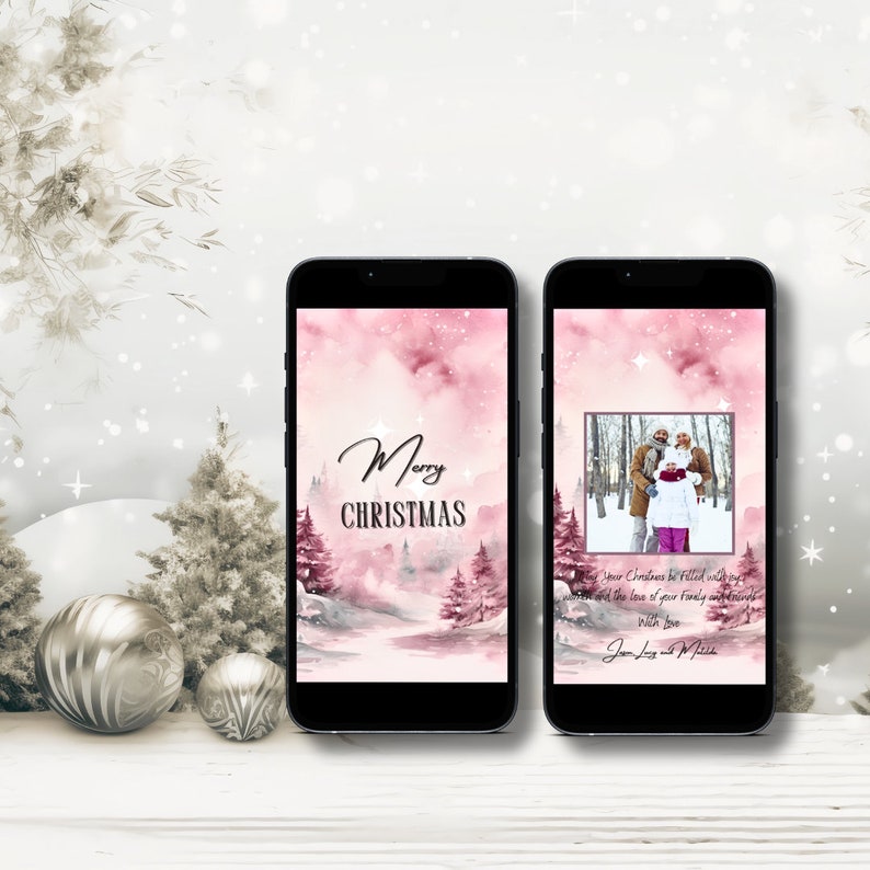 Editable Christmas Greeting Mobile Video: Pink Festive Template ...
