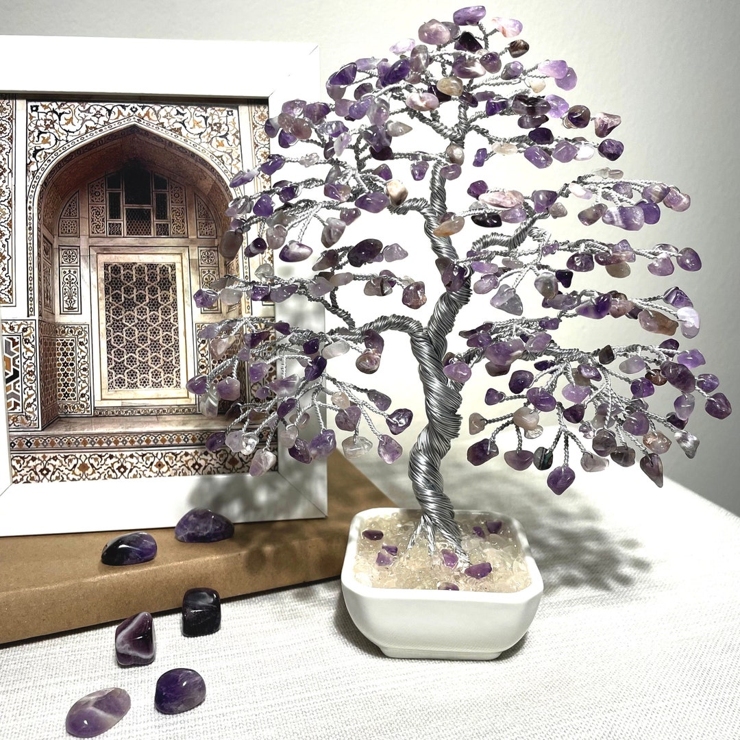 Amethyst Bonsai Tree: Wire Gemstone Tree of Life, Feng Shui Decor - Etsy