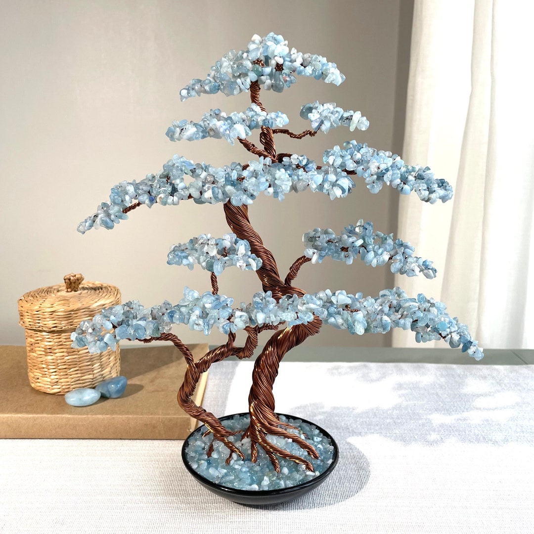 Large Aquamarine Bonsai Crystal Tree, Chakra Healing Gemstone Tree ...