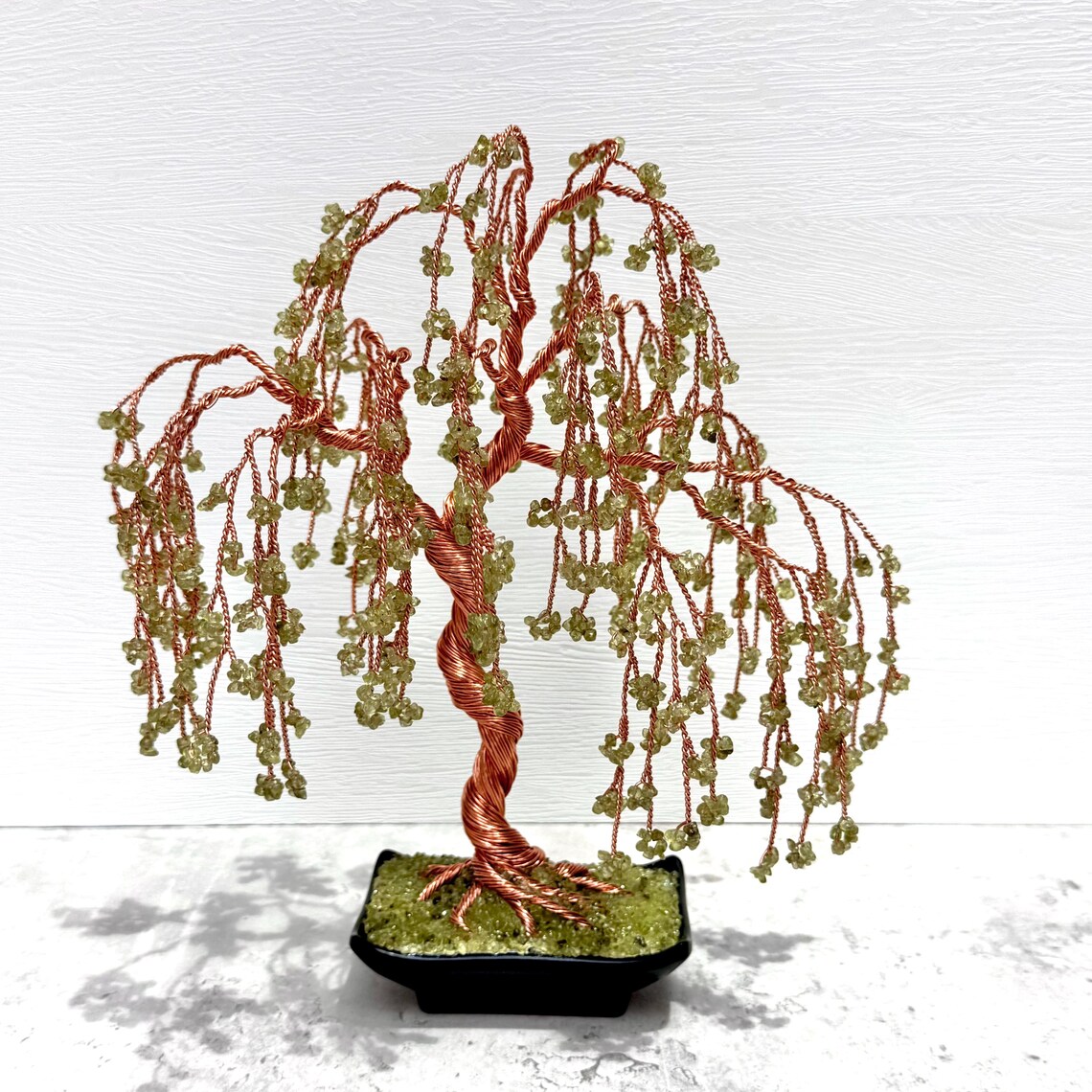 Peridot Willow Gemstone Tree of Life: Wire Sculpture, Feng Shui Decor ...