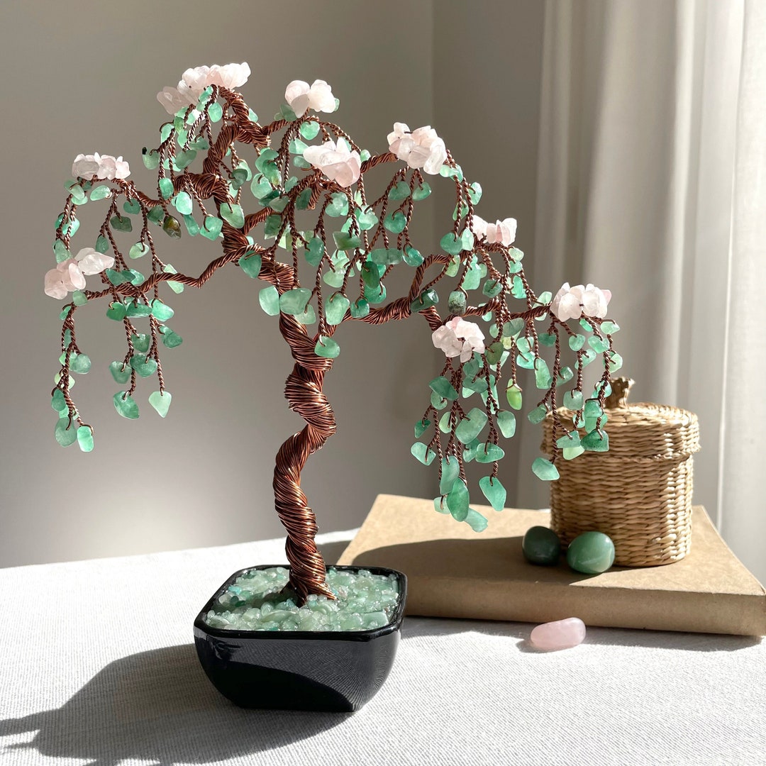 Flowering Bonsai Crystal Tree, Aventurine-rose Quartz Crystal Tree ...