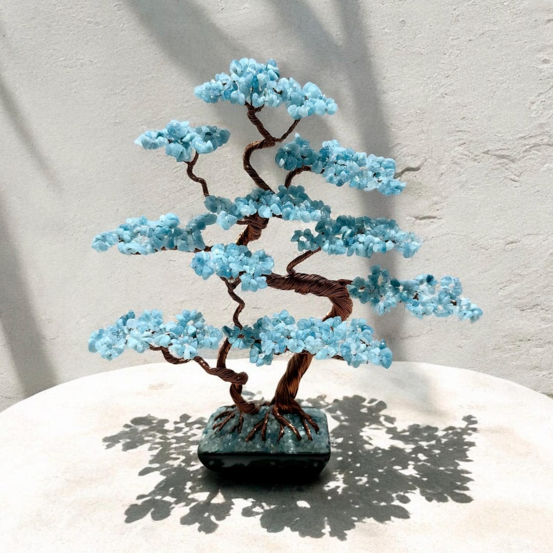 Large Aquamarine Crystal Bonsai Tree: Handmade Wire Sculpture, Chakra ...