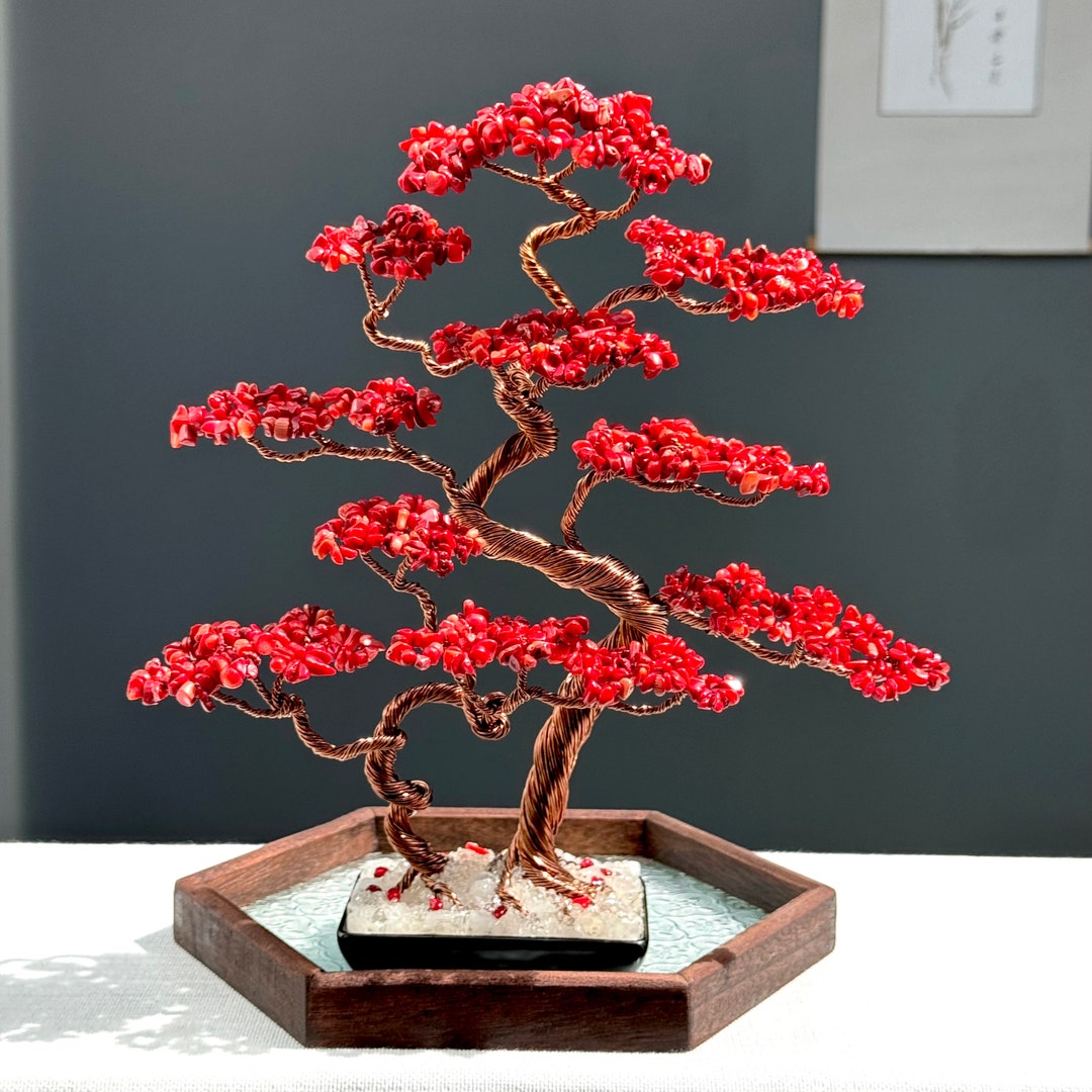 Large Red Coral Crystal Tree of Life: Wire Gemstone Sculpture - Etsy