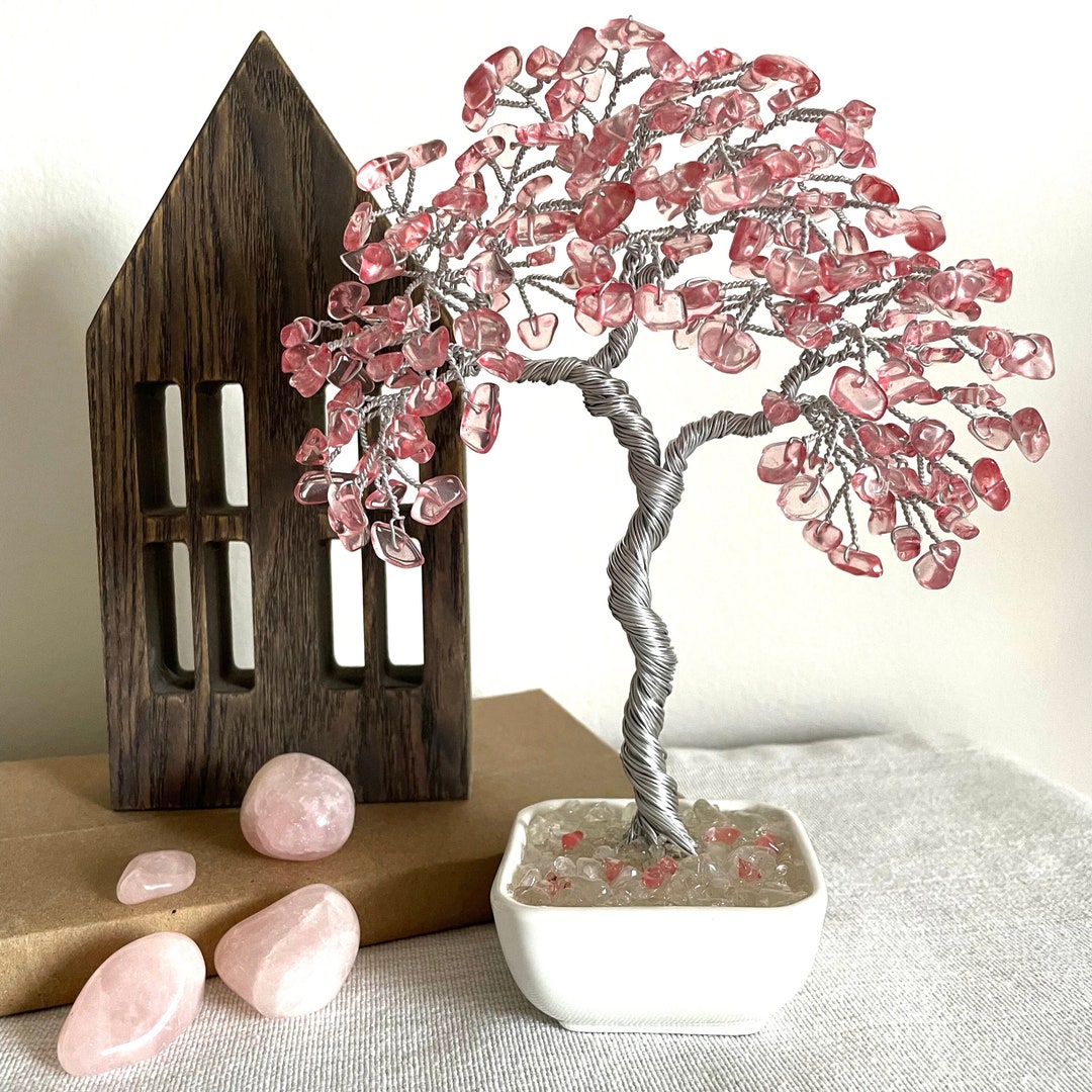 Cherry Quartz Gemstone Tree, Sakura Crystal Tree, Tree of Life, Lucky ...