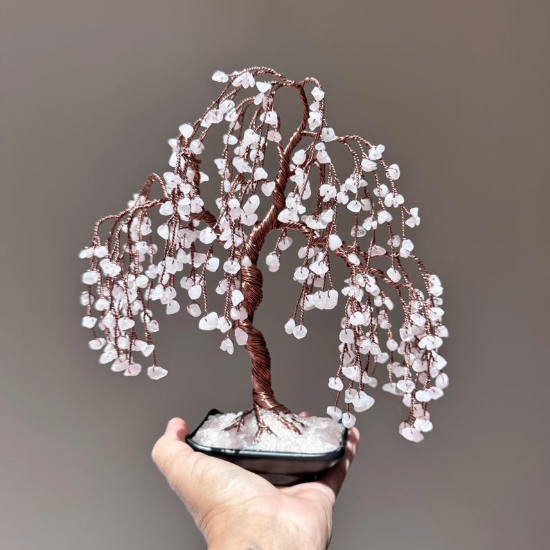 Rose Quartz Crystal Tree of Life: Handmade Wire Sculpture, Feng Shui ...