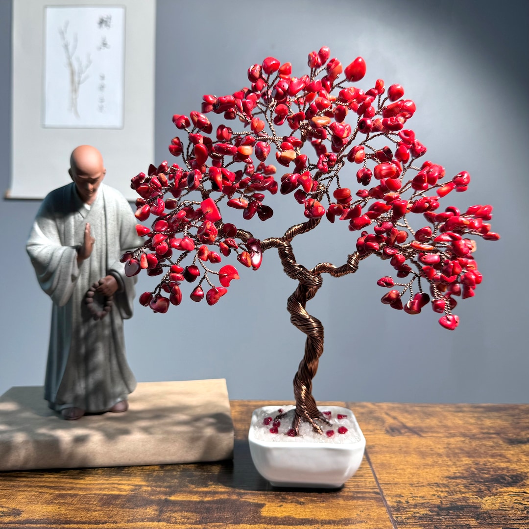Coral Tree of Life Sculpture: Cherry Quartz, Feng Shui Decor - Etsy