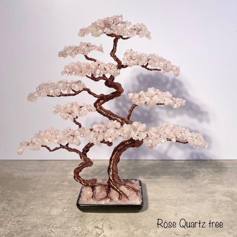 Large Rose Quartz Crystal Tree: Wire Sculpture, Feng Shui Decor - Etsy
