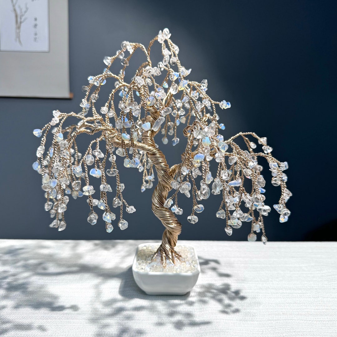 Moonstone Willow Bonsai Tree, Chakra Healing Gemstone Tree, Stone of ...