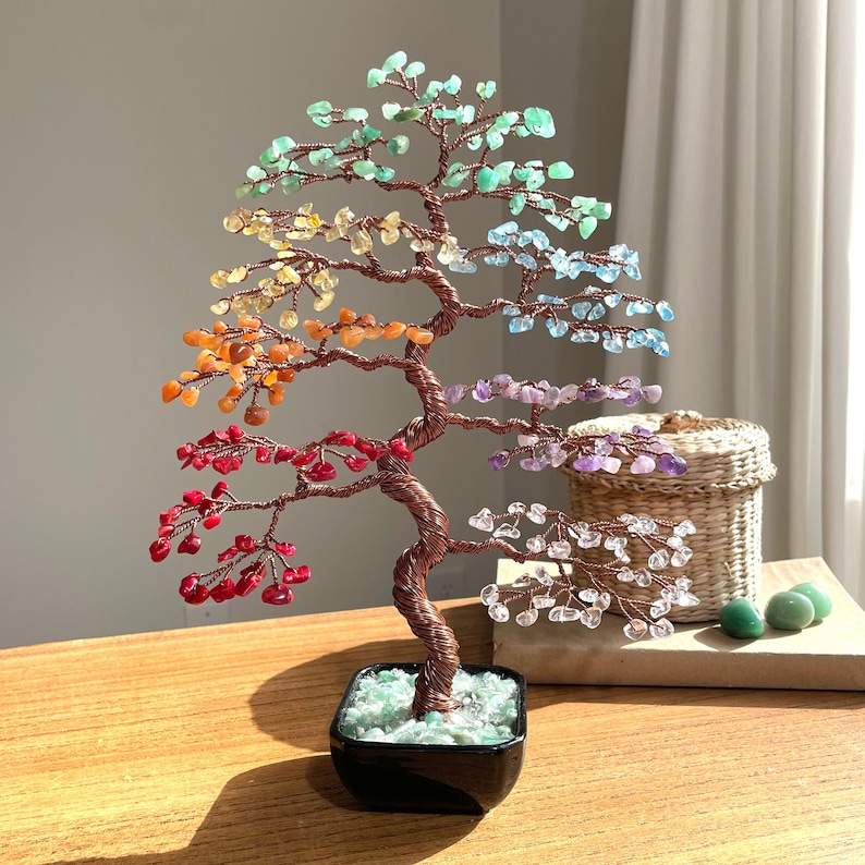 Chakra Crystal Tree: Copper Wire Bonsai, Aventurine Gemstone Healing ...