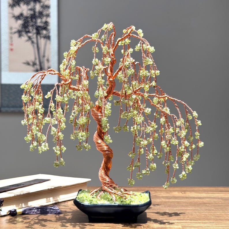 Peridot Willow Gemstone Tree of Life: Wire Sculpture, Feng Shui Decor ...