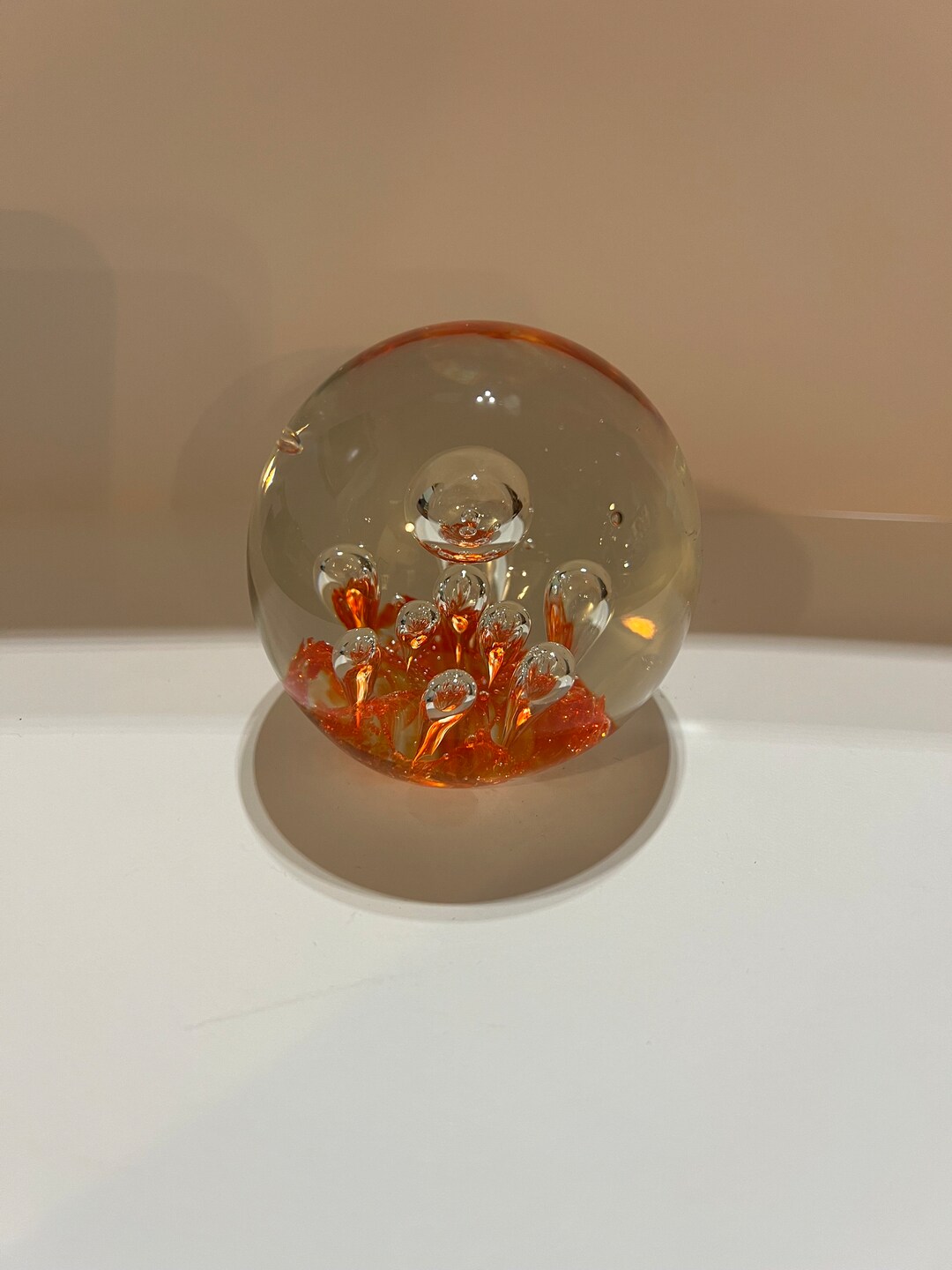 Vintage Art Glass Paperweight Orange Bubble Paperweight Great Gift - Etsy