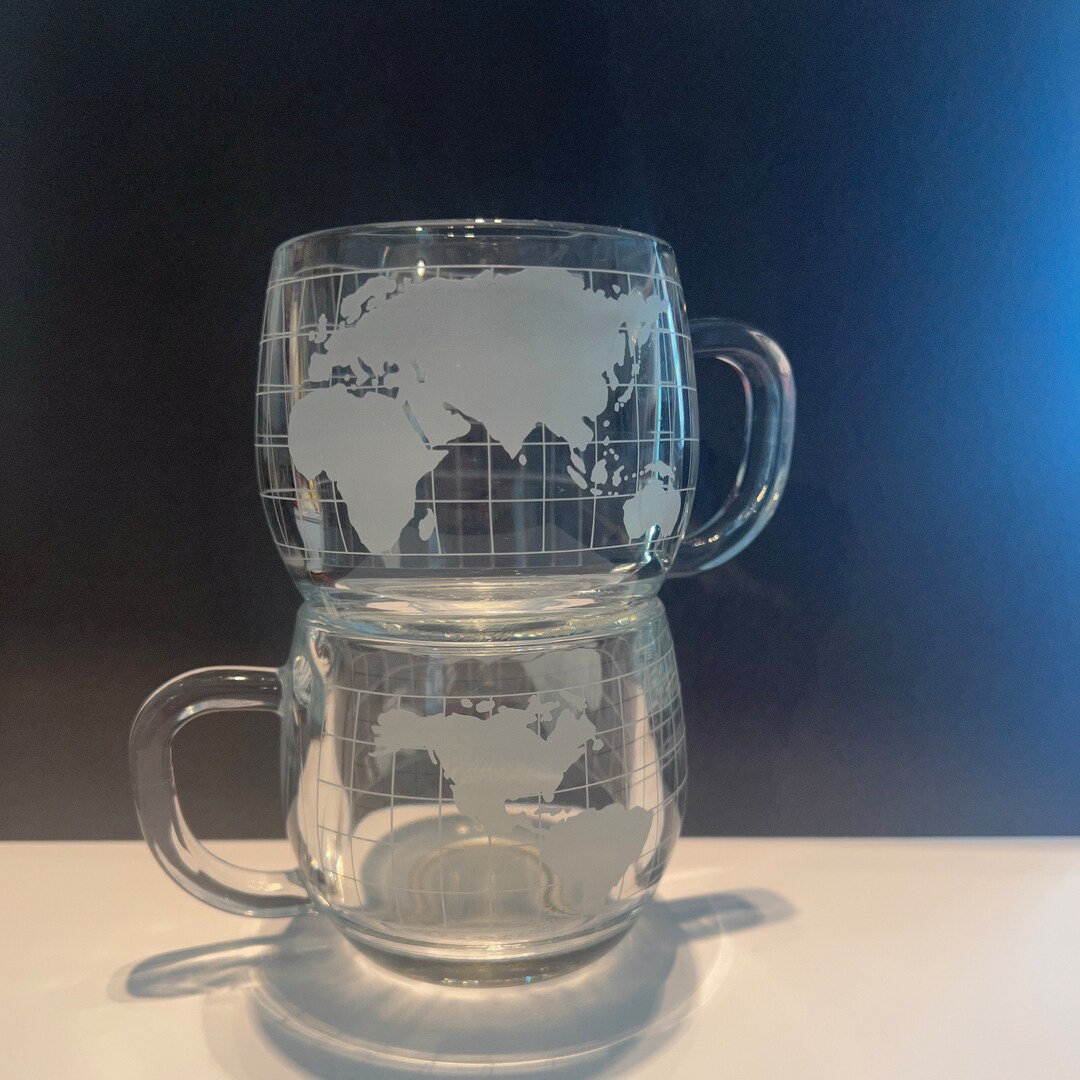 Nestle Etched Globe Mugs Set of 2 - Etsy