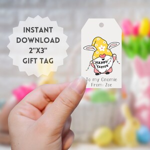 Easter Gnome Bunny Printable Gift Tag, Easter Bunny Treat Tags, Custom ...