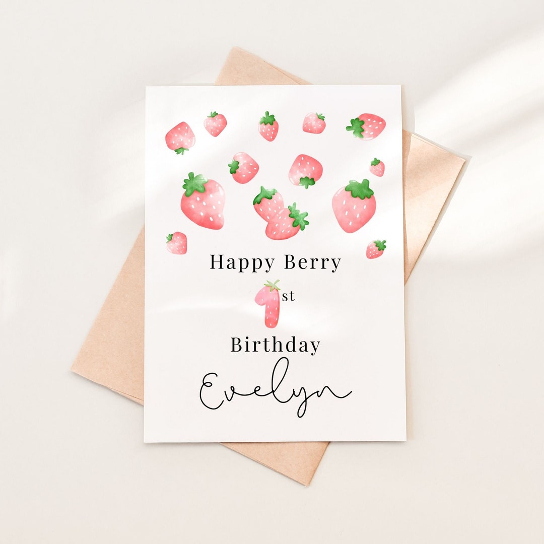 Berry First Birthday, Strawberry First Birthday Card, Personalized 1st ...