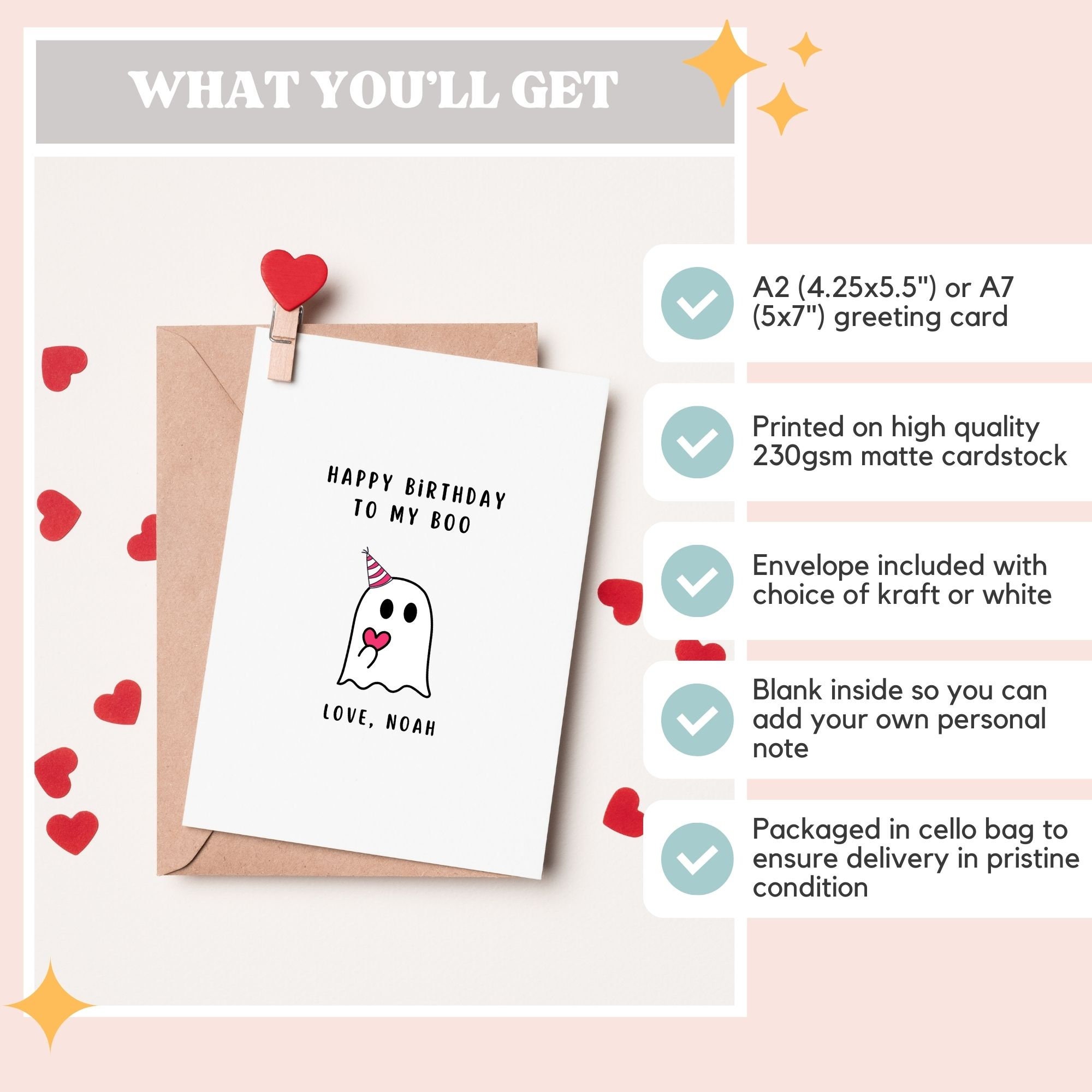 Kawaii My Boo Cute Ghost Birthday Card, Personalized Birthday Card ...